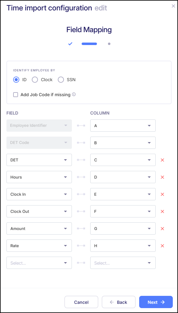 Time File Import Configuration